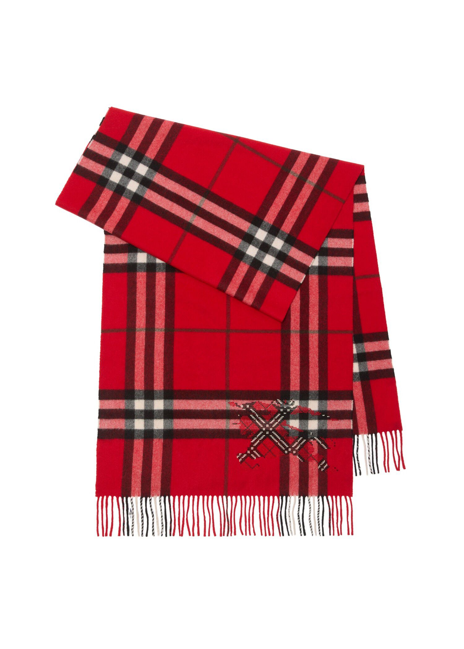Burberry Wide Cross Stitch EKD Check Cashmere Scarf Hats & Scarves ...
