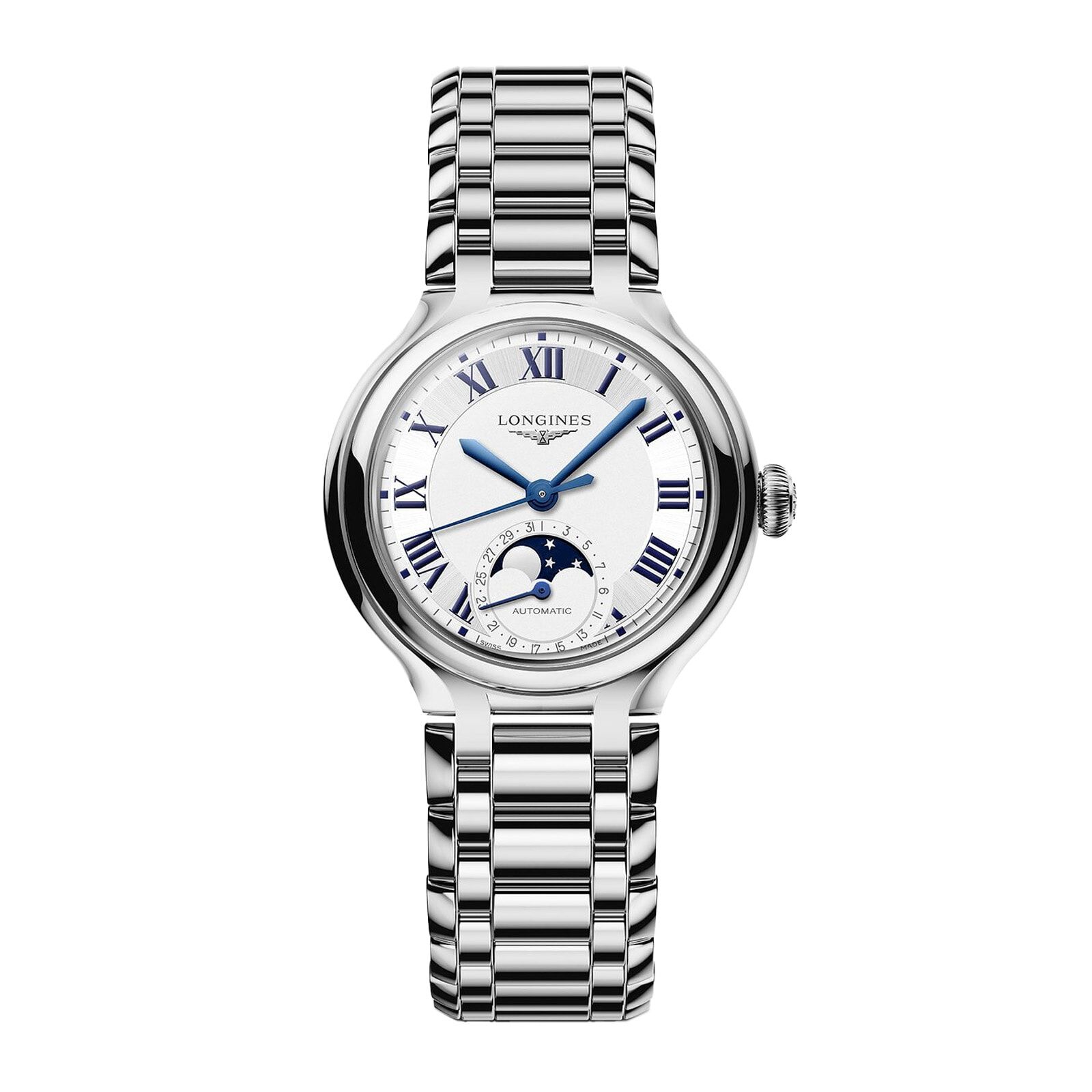 Longines PrimaLuna Automatic 34mm Ladies Watch Silver Fine Watches ...
