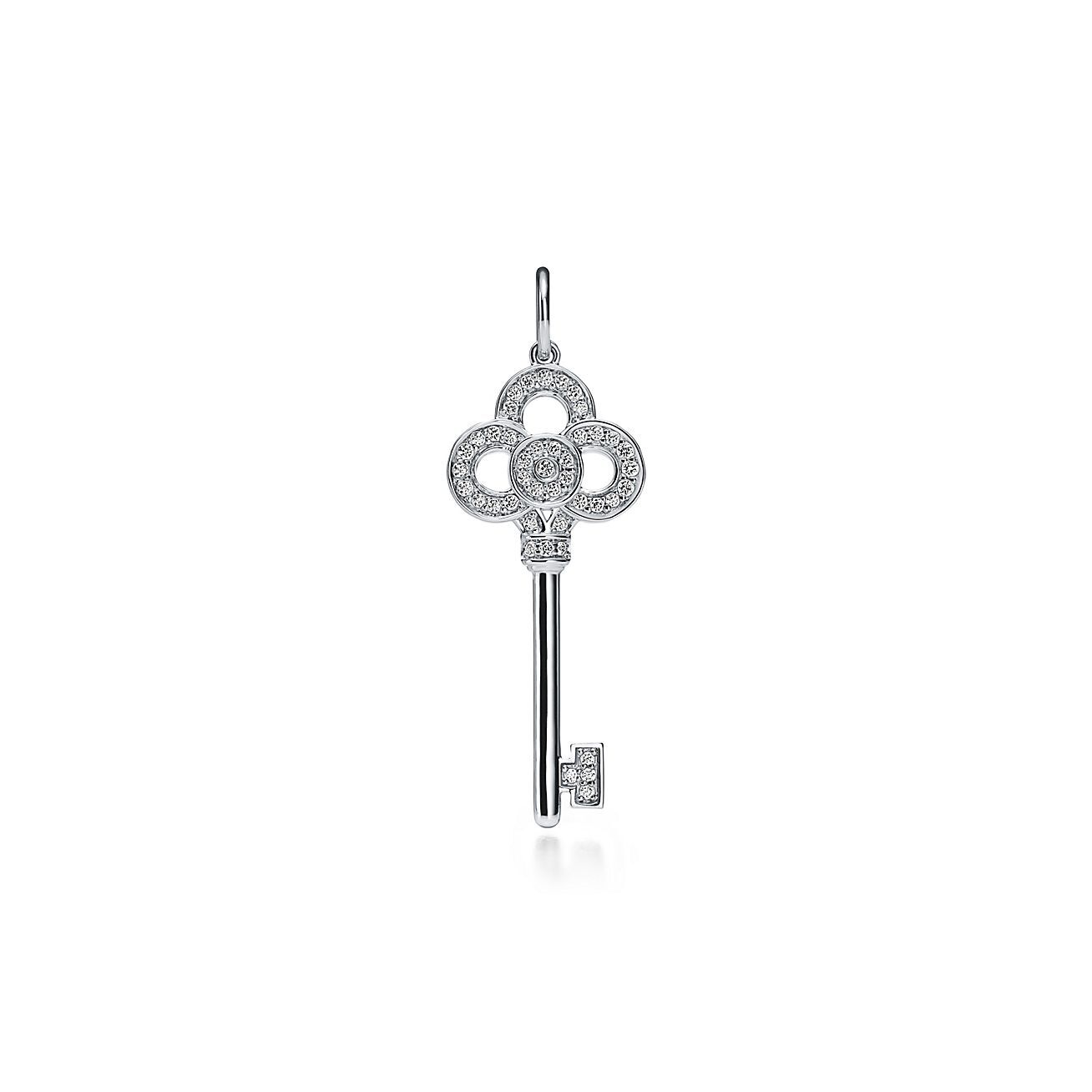 Tiffany Keys mini crown key pendant in 18k white gold with diamonds.