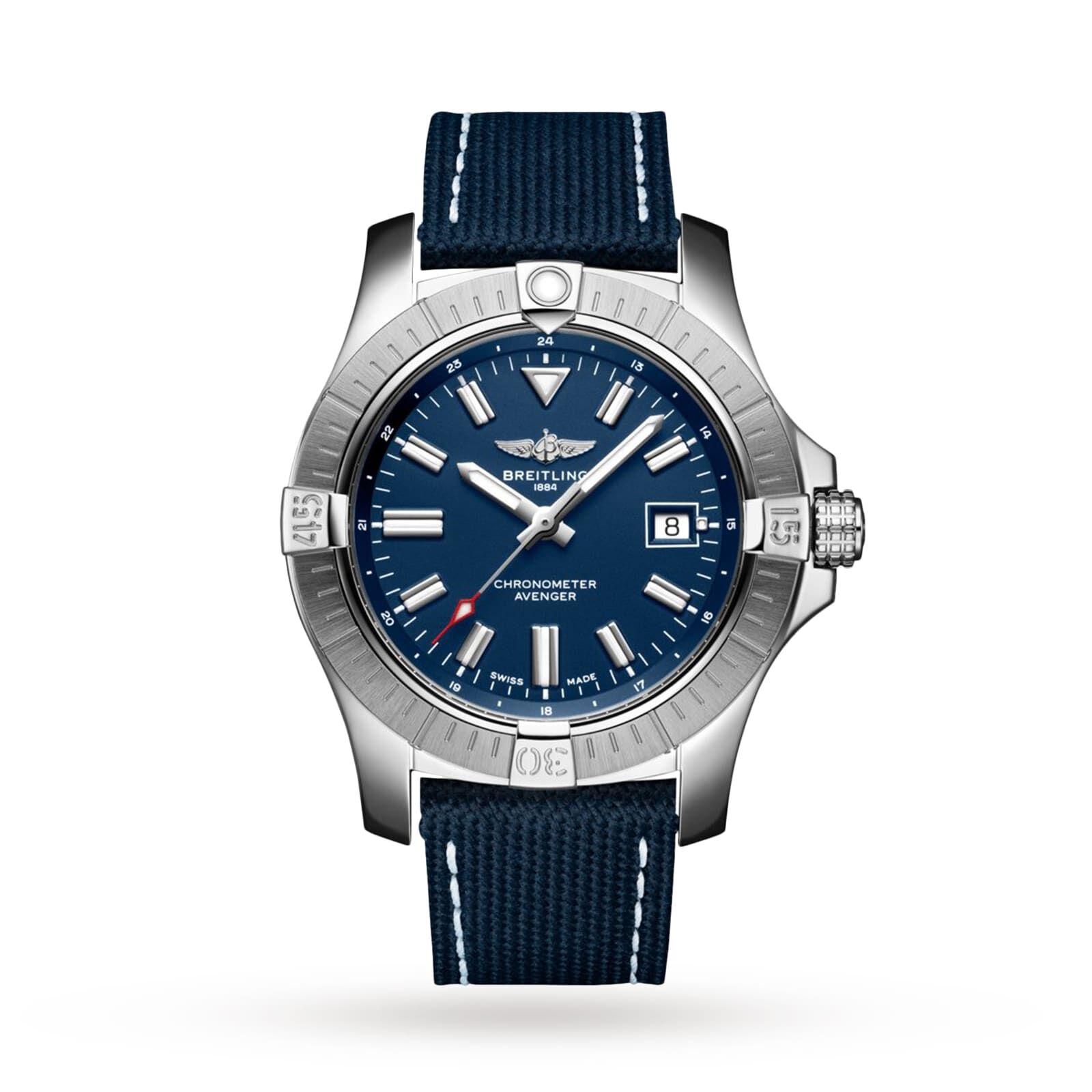 Breitling Avenger Automatic 43 Stainless Steel Leather Strap Watch Fine ...