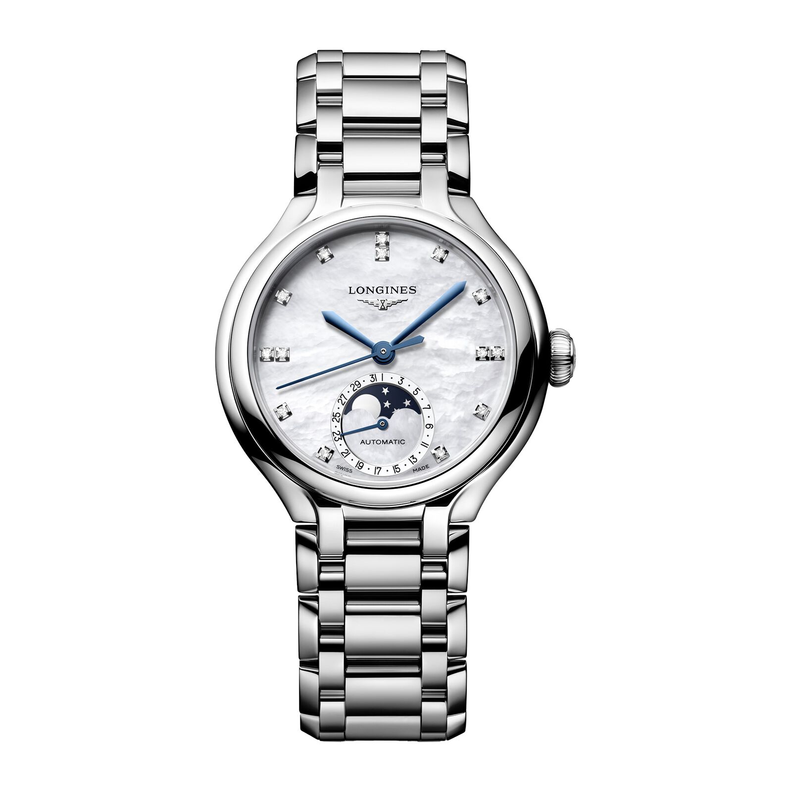 Longines PrimaLuna Moonphase Automatic 34mm Ladies Watch Mother Of ...