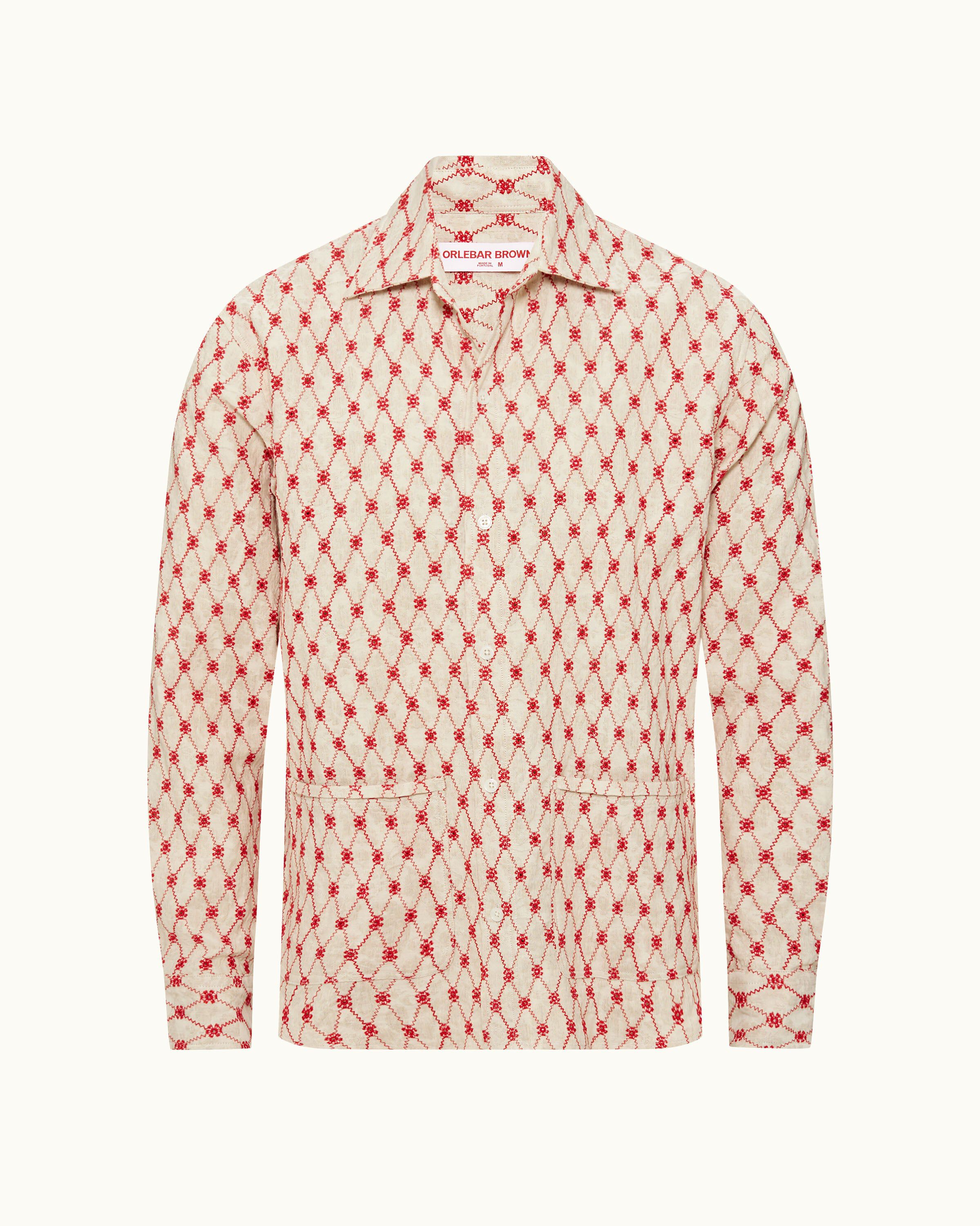Orlebar Brown Barkley Lattice Summer Red/White Sand Shirts | Heathrow ...