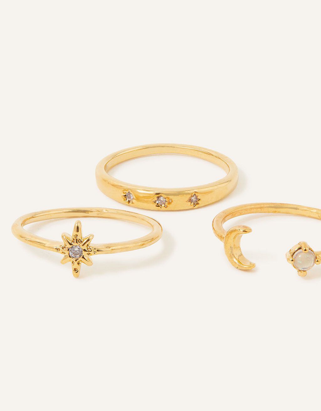 Accessorize 14ct Gold-Plated Celestial Ring Set of Three Fashion ...