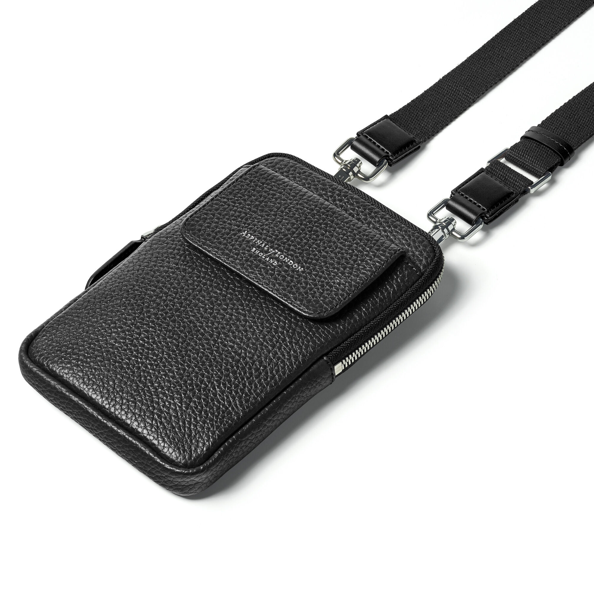 Aspinal of London Reporter Phone Pouch Black Pebble Leather Accessories ...