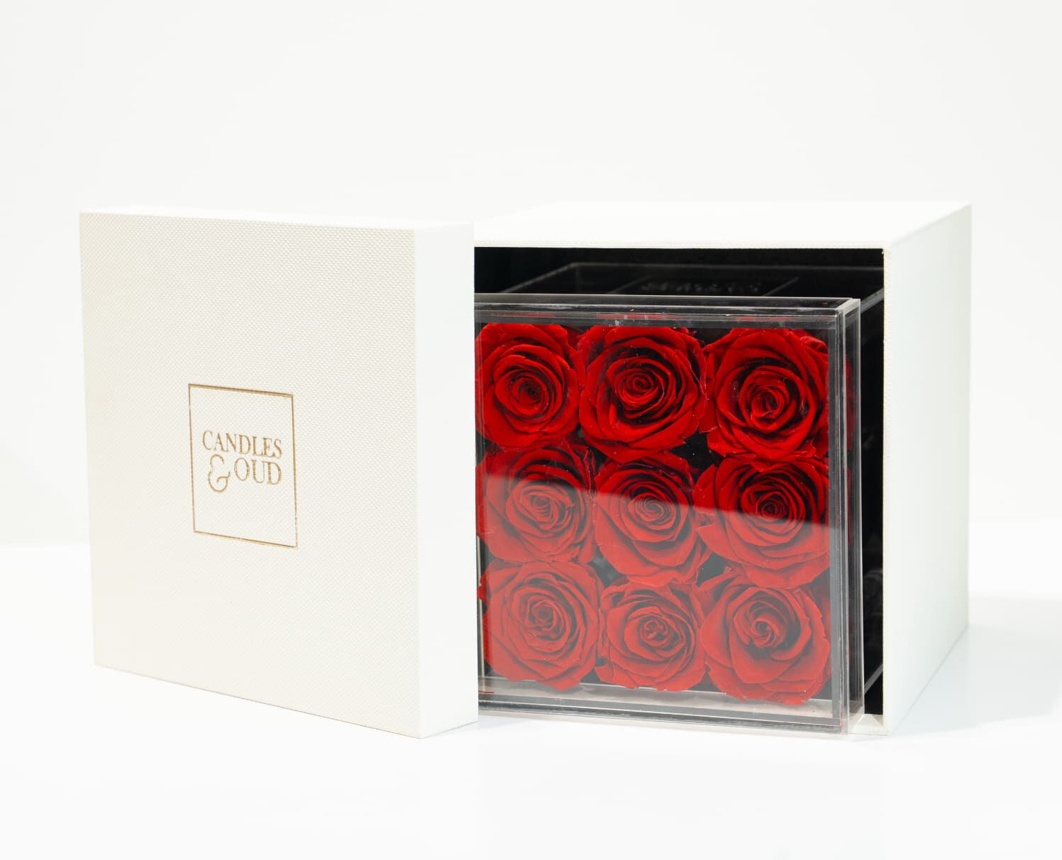 Candles & Oud Preserved Red Roses in Clear Display Box Gift Sets ...