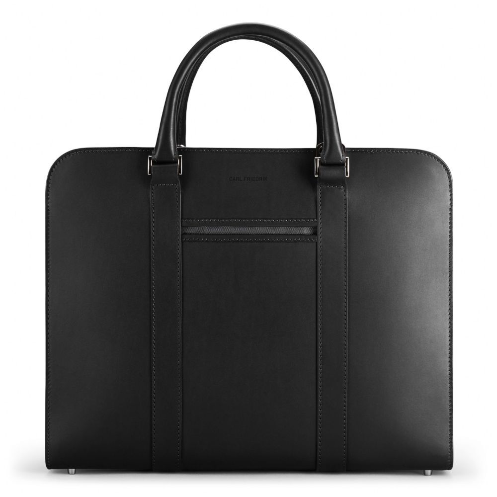 Carl Friedrik Palissy Double - Wide Leather Briefcase Black/Grey ...