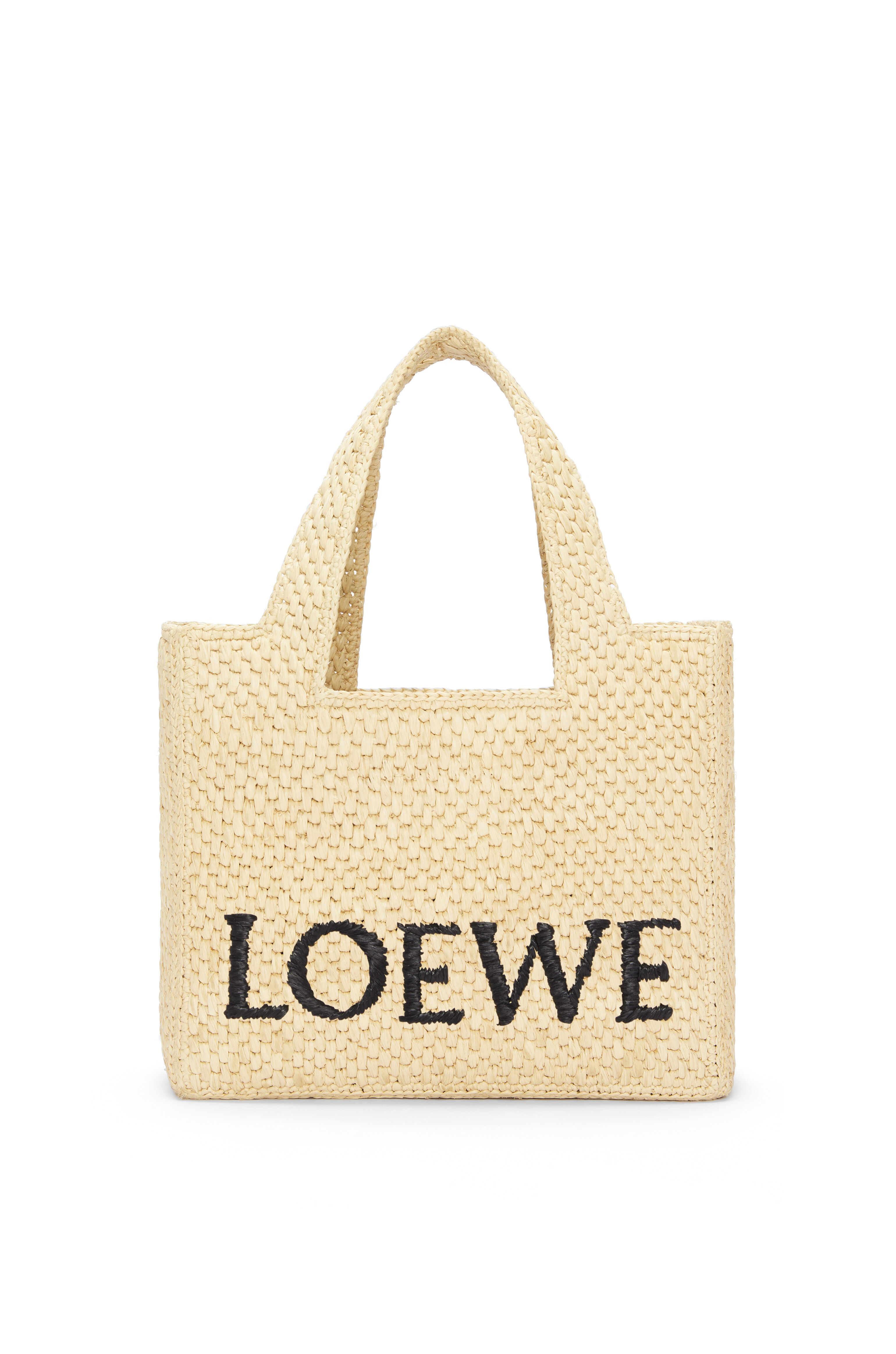 Loewe Small LOEWE Font Tote in raffia Tote | Heathrow Reserve & Collect