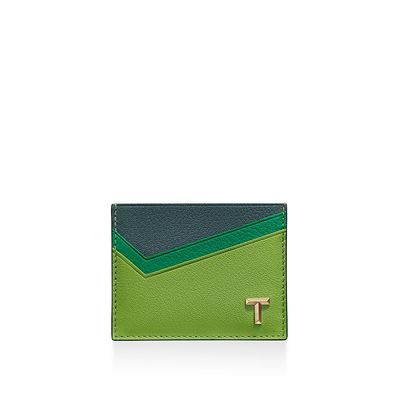 Tiffany T Card Case in Emerald Green colourblock Leather