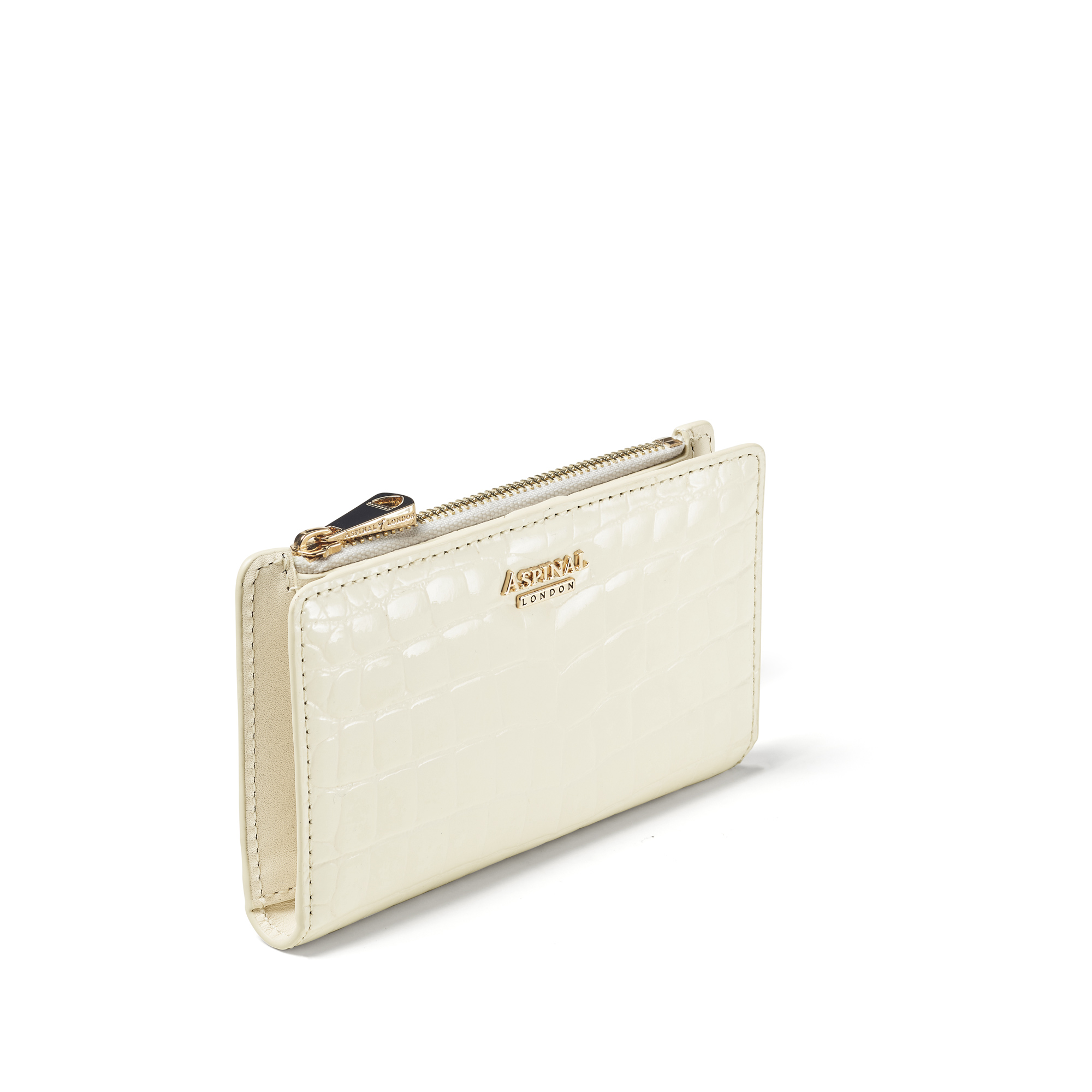 Aspinal of London Mayfair Coin & Card Wallet Ivory Pnt Croc Purses ...